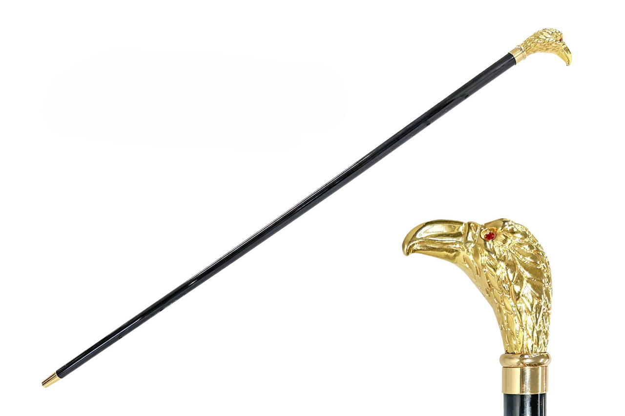 Luxury Italian Walking Stick with 24K Gold-Plated Eagle and Red Stone ...