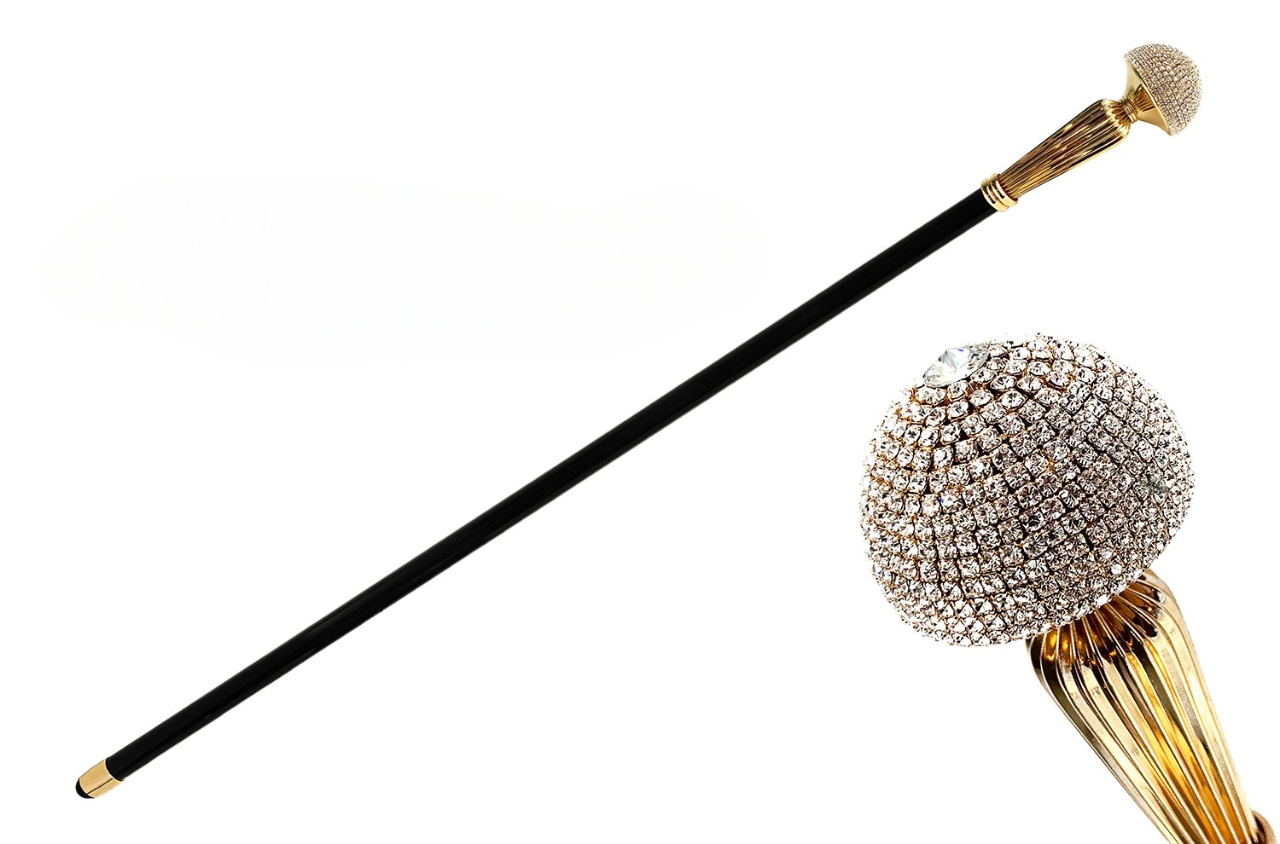 Luxurious Collectible Walking Stick with Crystals Handle | Elegant Knives